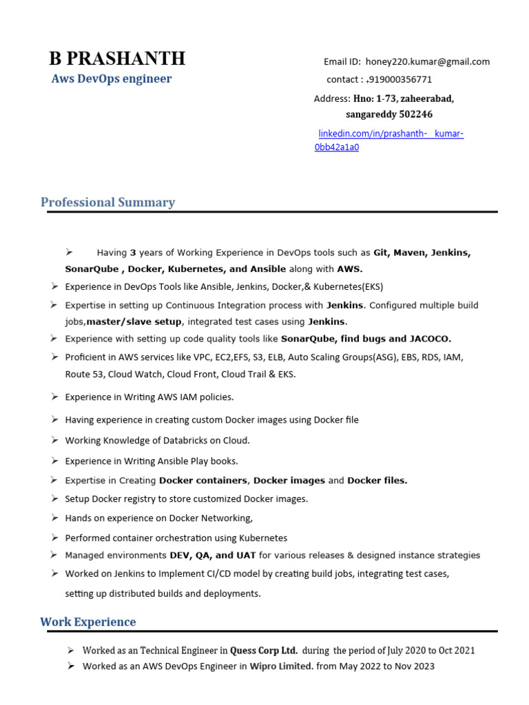 Prashanth Aws DevOps Resume 2024 | PDF | Cloud Computing | Amazon Web Services