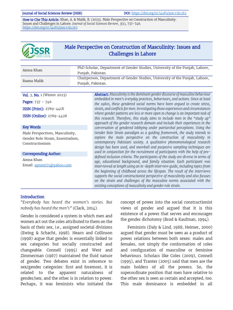 Male Perspective On Construction of Masculinity Is | PDF | Masculinity ...