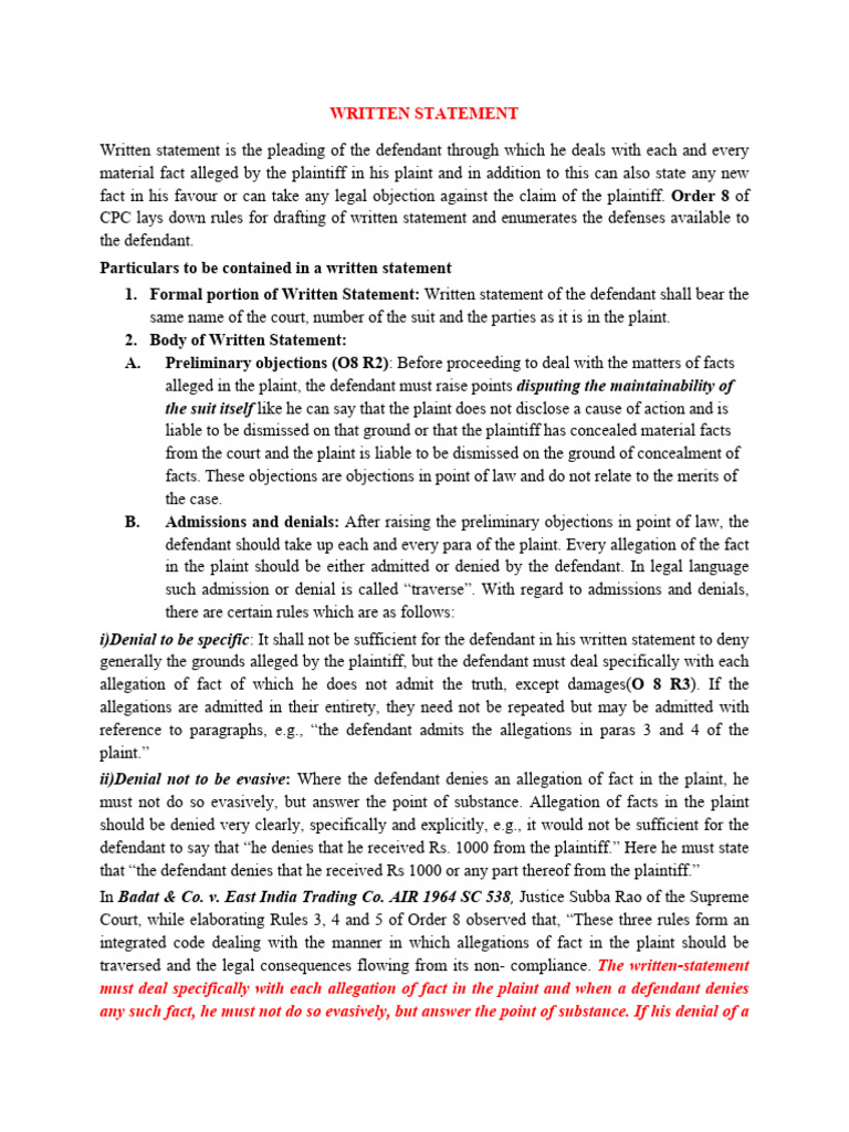 Written Statement | Download Free PDF | Lawsuit | Plea
