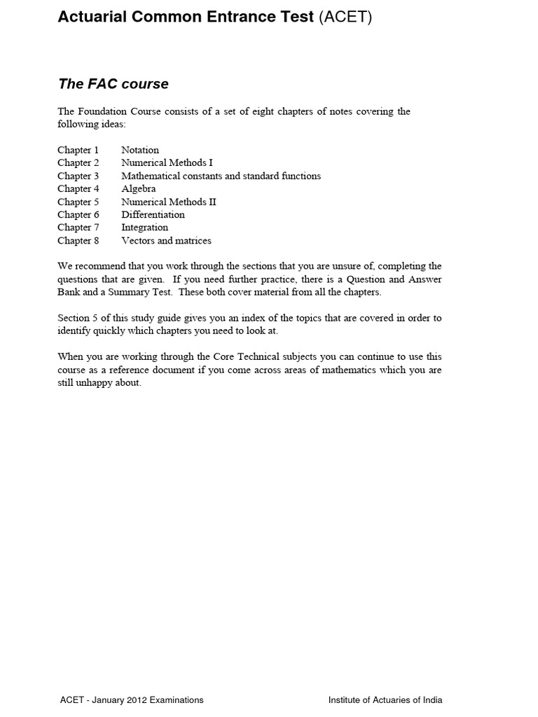 Actuarial Common Entrance Test ACET | PDF | Matrix (Mathematics ...