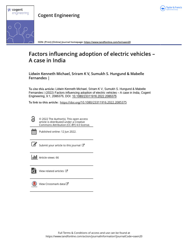 Factors Influencing Adoption of Electric Vehicles A Case in India | PDF ...