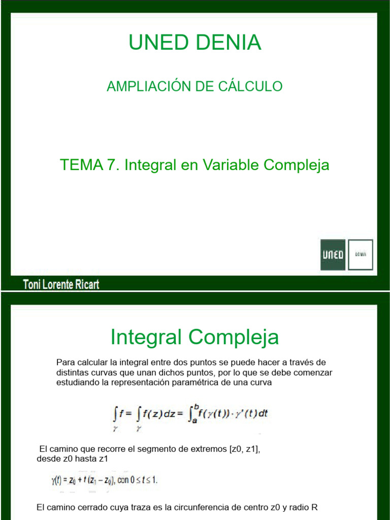 Integral en Variable Compleja: Teoremas y Ejercicios | PDF | Integral ...