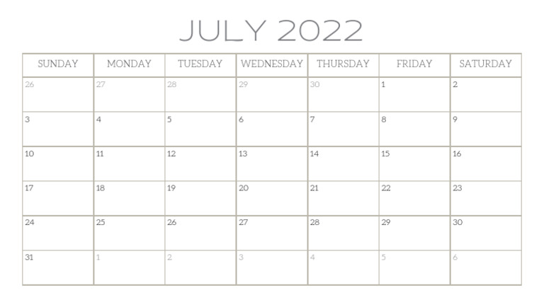 White Classic Elegant Customizable June 2022 Calendar | PDF
