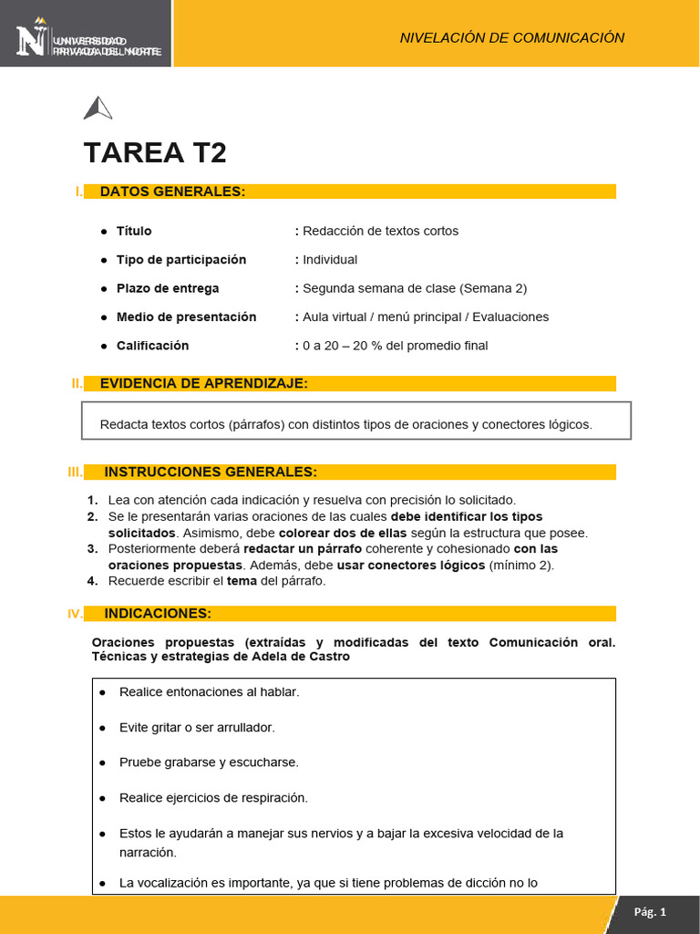 TAREA T2 - Apellido - Nombre - COMU | PDF | Oración (Lingüística) | Ciencia cognitiva