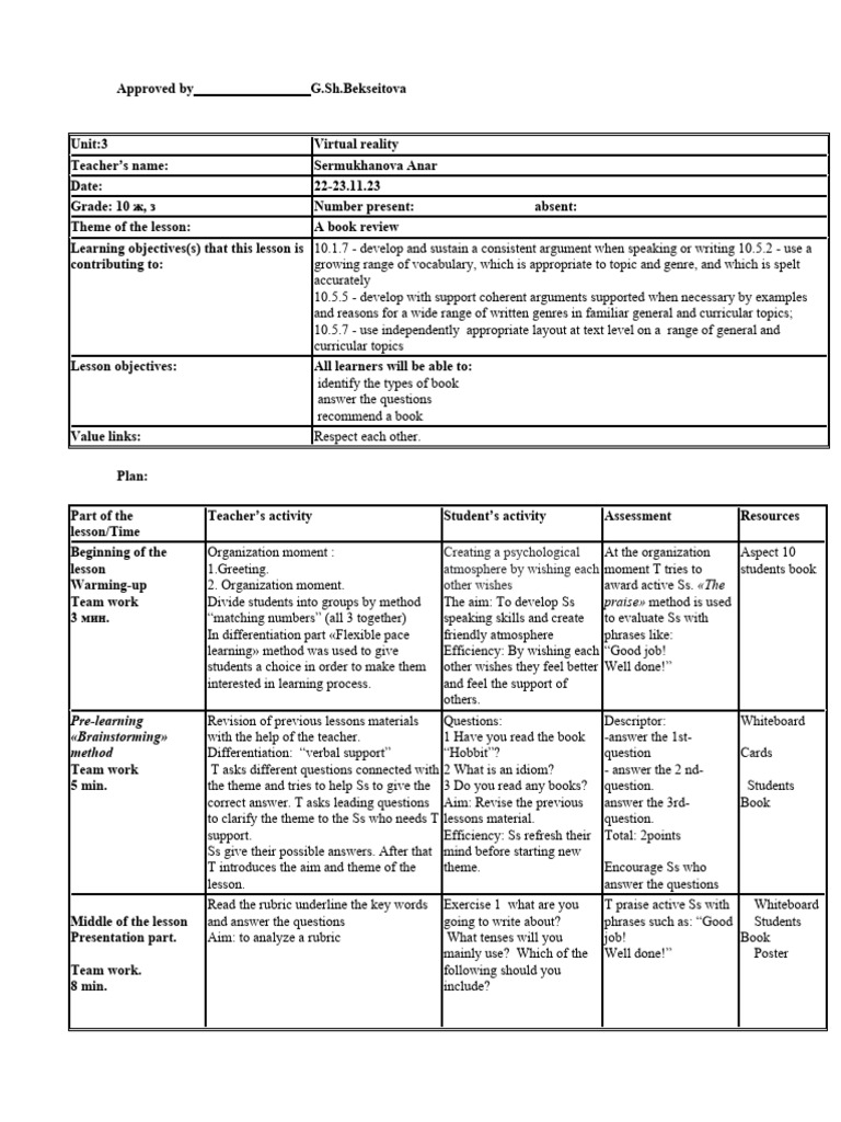 Lesson Plan 8 Term 2 Pdf Learning Lesson Plan