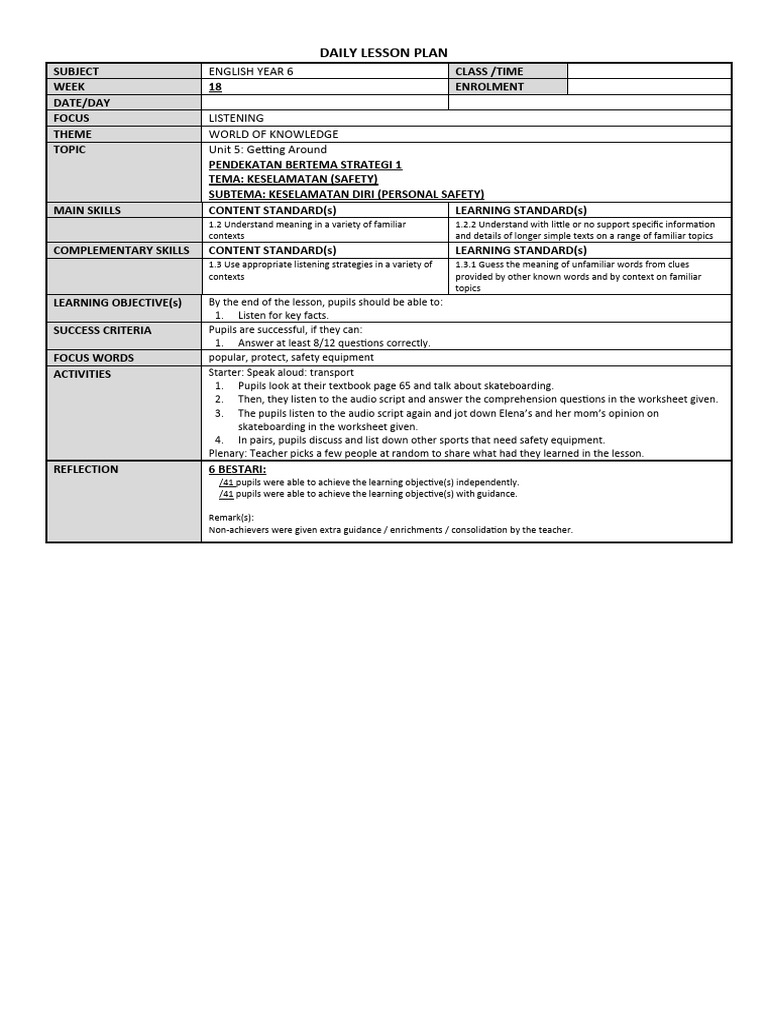 Contoh Erph Pendekatan Bertema Engy6 | PDF | Reading Comprehension ...