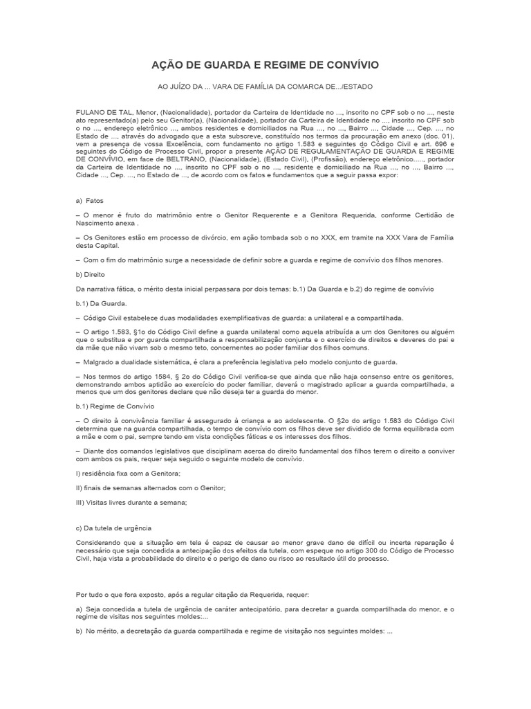 Modelo Ação de Guarda | Download grátis PDF | Injunção | Justiça