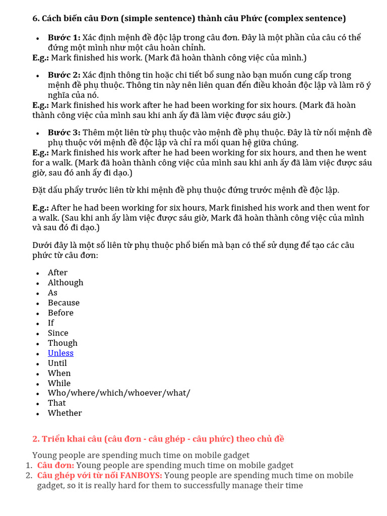 Exercise - Complex Sentences - HSG | PDF