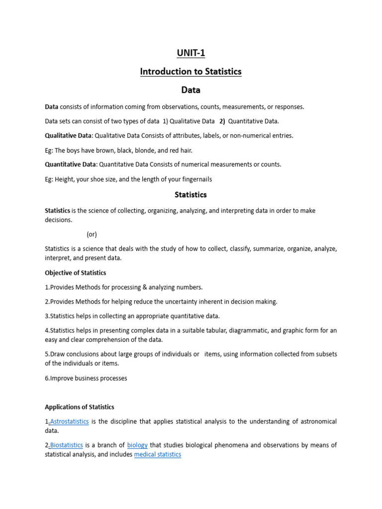 Unit 1 | PDF | Statistics | Sampling (Statistics)