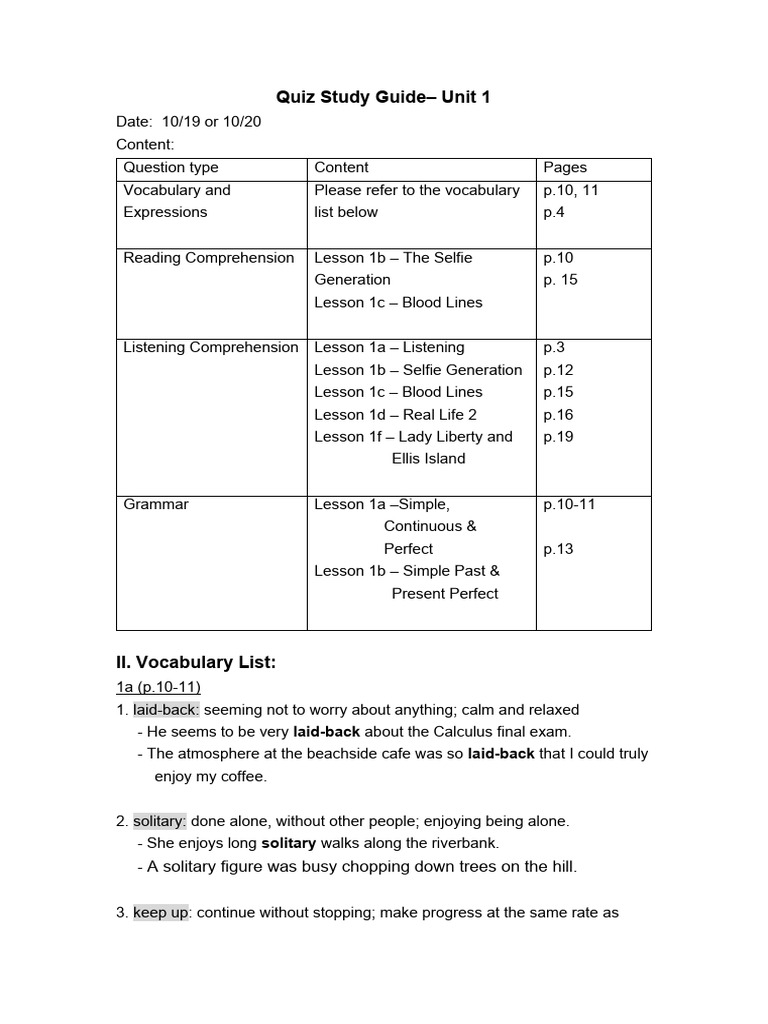 Quiz Study Guide Unit 1 FE 1121 | PDF | Millennials