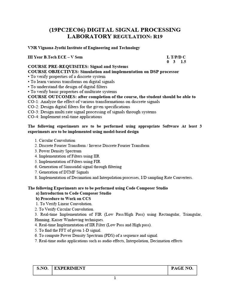 DSP-Manual - R19 | PDF | Discrete Fourier Transform | Spectral Density