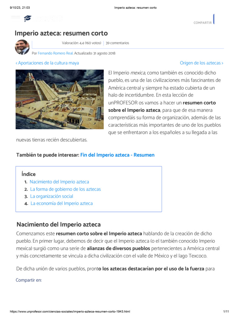 El Imperio Azteca | PDF | Cultura de las Americas | azteca