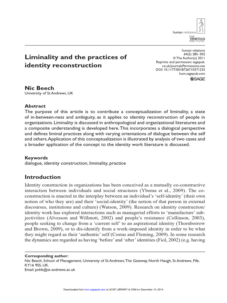 Liminality and The Practices of Identity Reconstruction | PDF ...