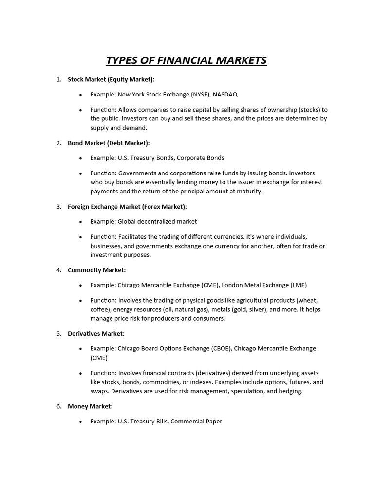Types of Financial Markets | PDF | Financial Markets | Bonds (Finance)