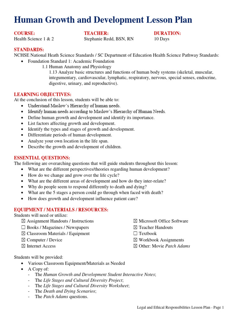 10 Human Growth and Development Lesson Plan | PDF | Lesson Plan | Teachers