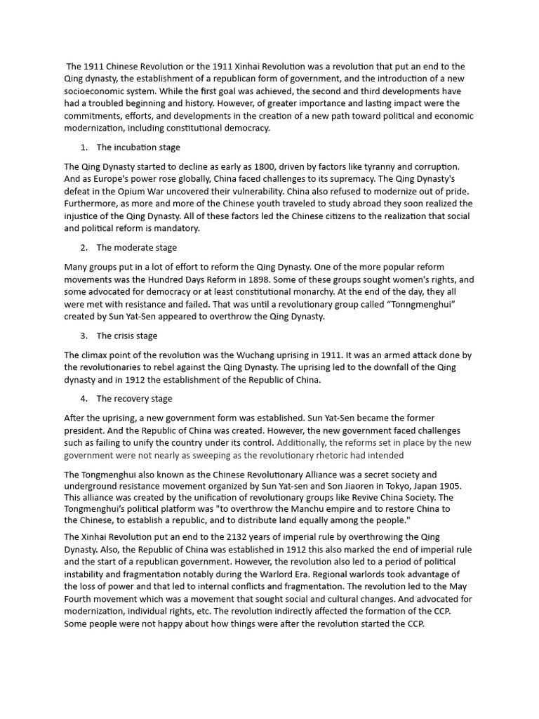 The 1911 Xinhai Revolution | PDF | Qing Dynasty | China