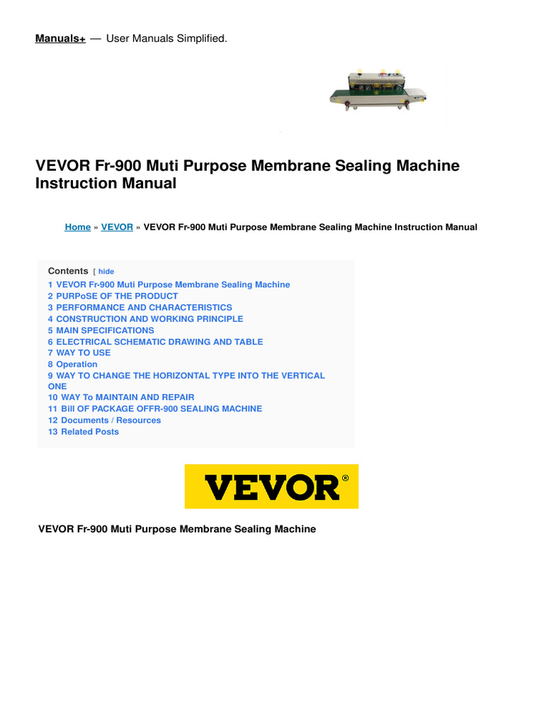 VEVOR FR-900 Sealing Machine Manual | PDF | Belt (Mechanical) | Machines