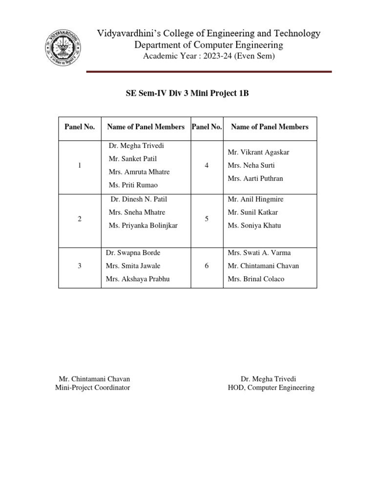 Mini Proj Group and Panel Member | PDF