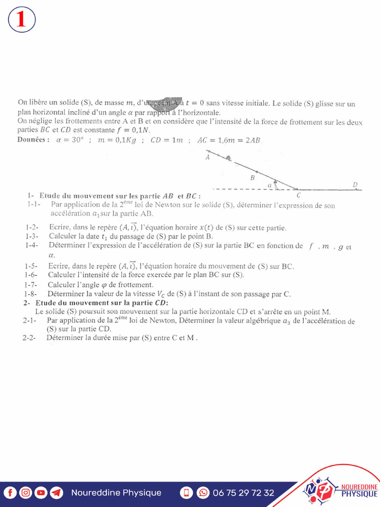 Les Lois de Newton - MVT Sur Un Plan (Exercice + Correction) | PDF