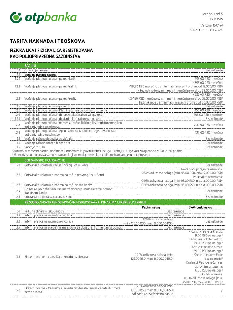 Tarifa Naknada I Troskova Fizicka Lica I Fizicka Lica Registrovana Kao ...