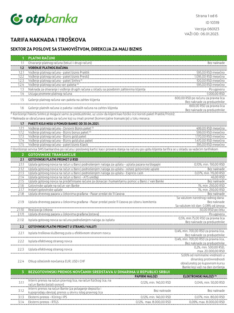 Tarifa Naknada I Troskova Sektor Za Poslove Sa Stanovistvom Direkcija ...