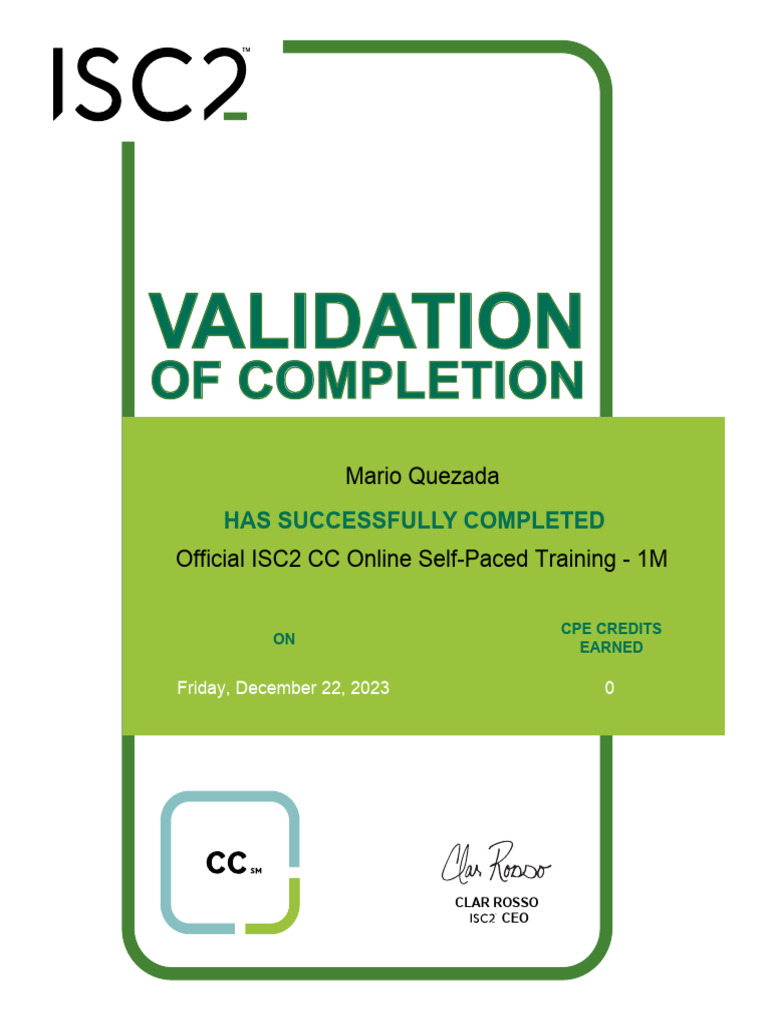 ISC2 CC Training Completion Certificate | PDF