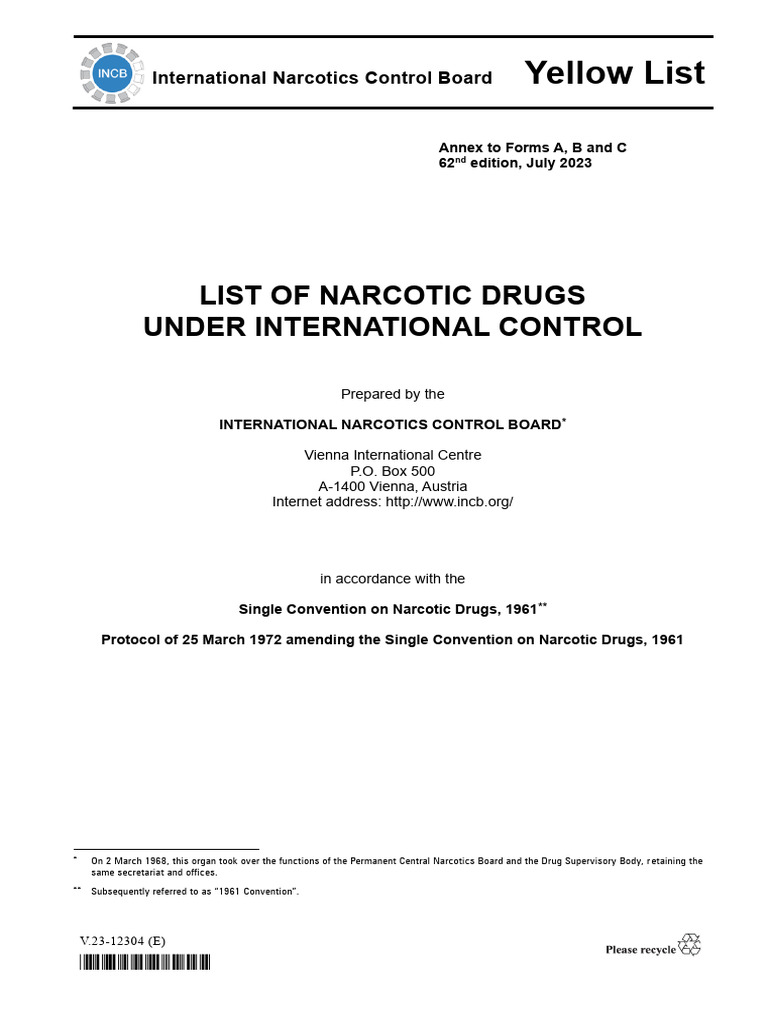 Yellow List: List of Narcotic Drugs Under International Control | PDF | Morphine | Narcotic