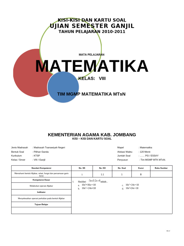 Kartu Soal Matematika Kelas 8 | PDF