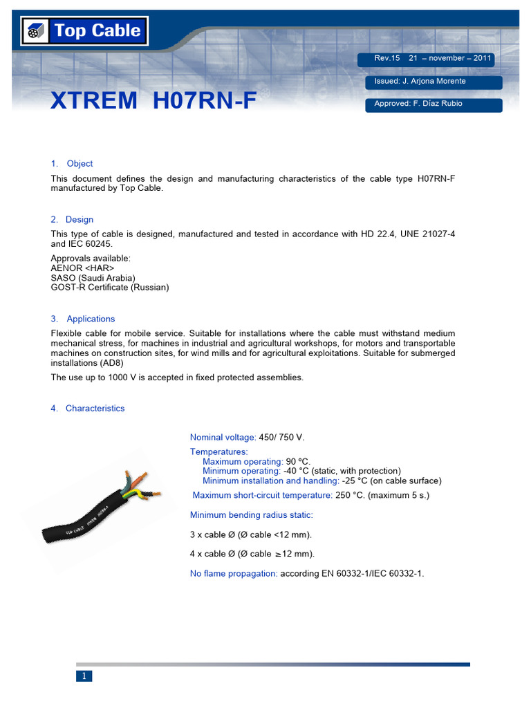 H07RN Cables Top Cables | PDF | Mechanical Engineering | Electricity
