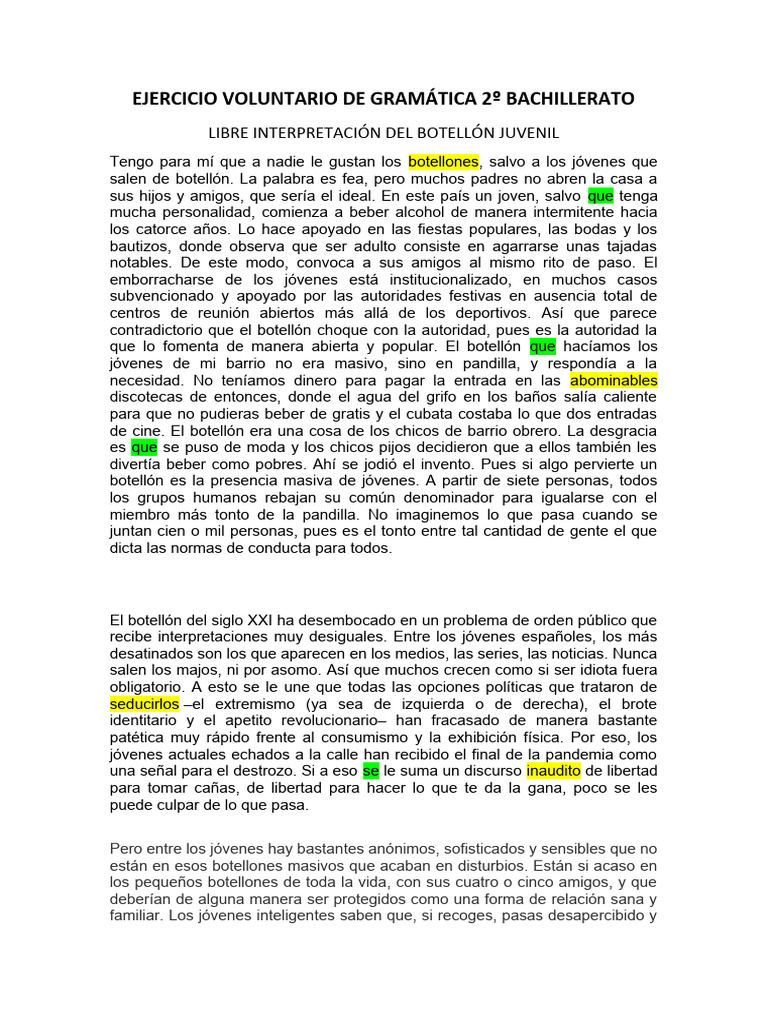 Ejercicio Gramática | PDF