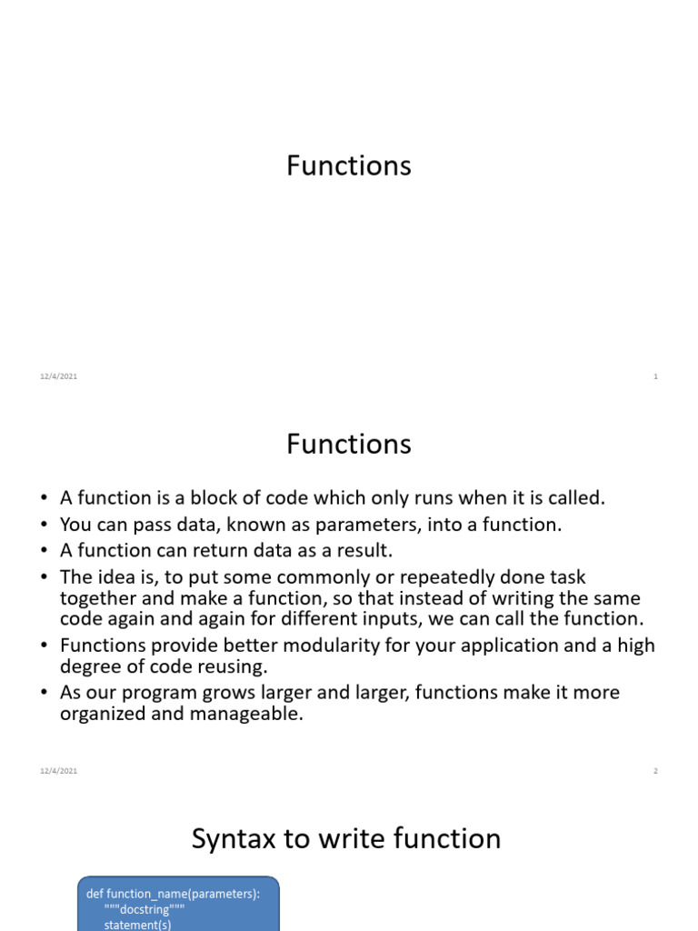 4 - Functions in Python | Download Free PDF | Parameter (Computer Programming) | Computer Program