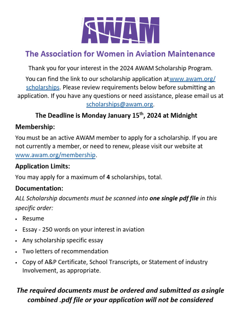 2024 AWAM Scholarship Program Details | PDF | Aviation | Transport