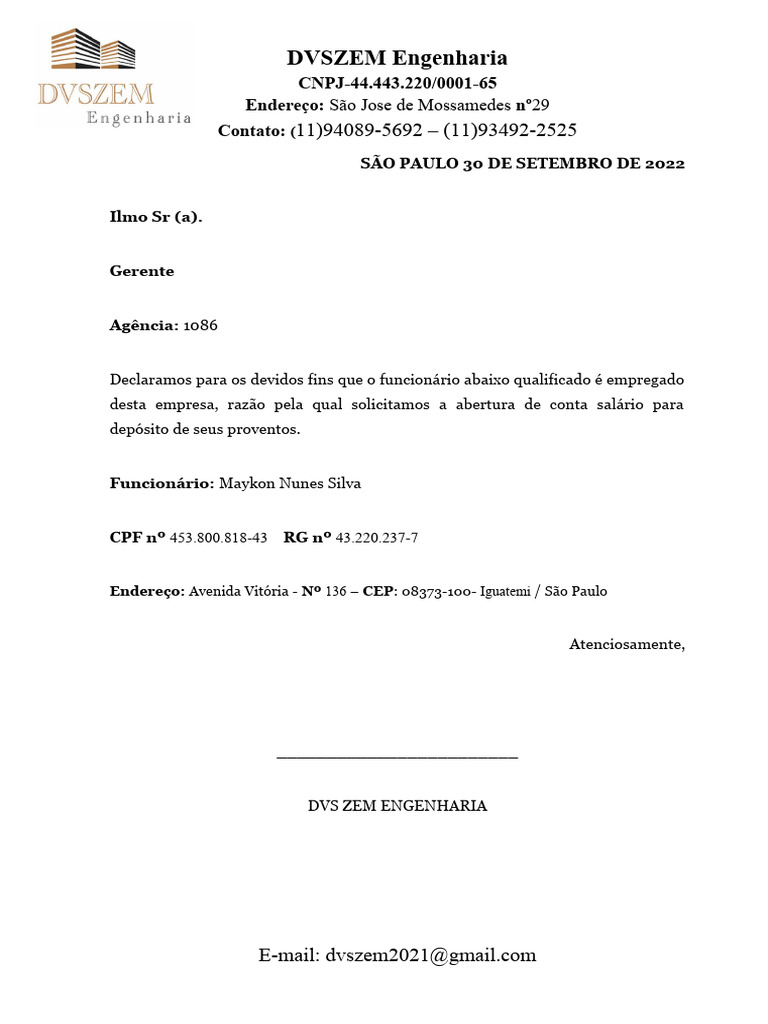 Modelo de Carta Banco | PDF
