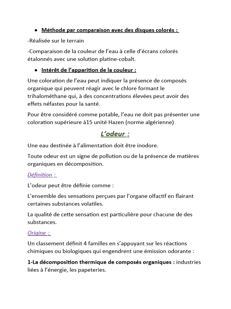 Caractères Organoleptiques de L'eau | PDF | Goût | Eau