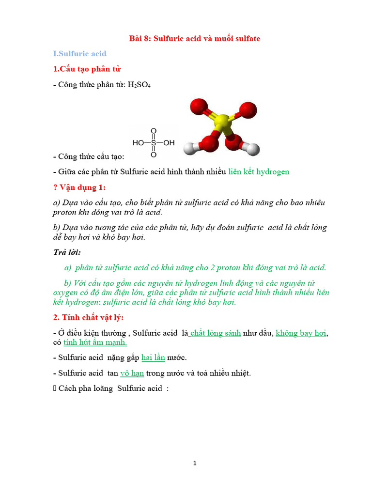 36 - Bài 8 sulfuric acid và muối sulfate (Đáp án) | PDF