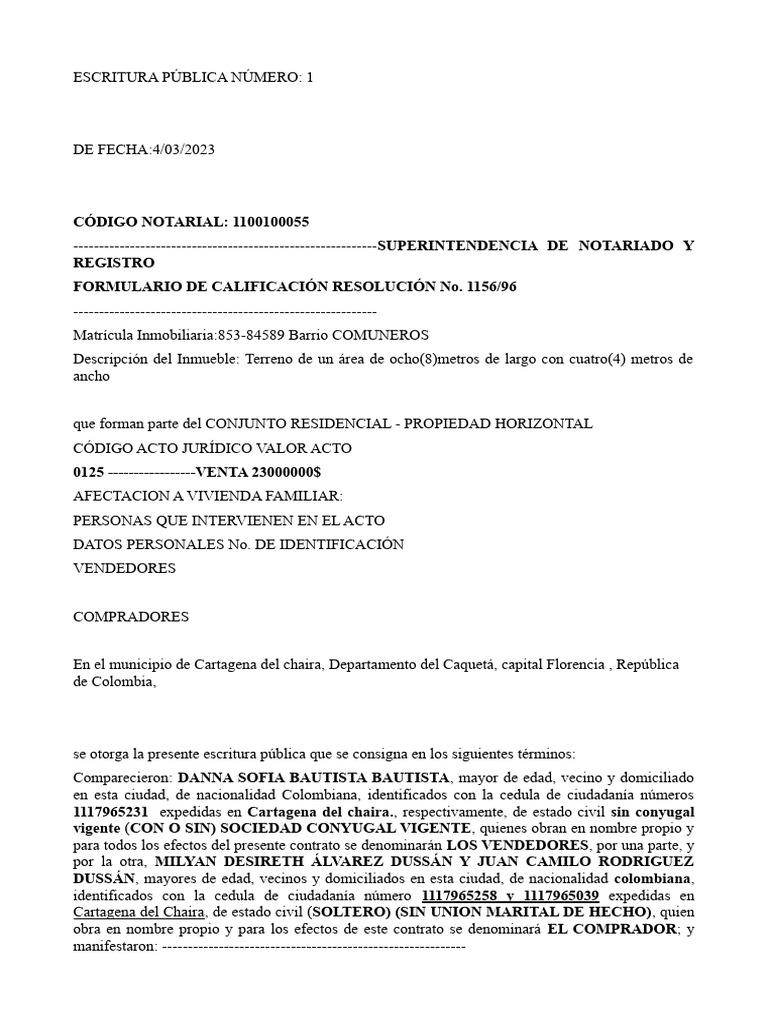 Escritura Publica 1101-2023 Nueva | PDF | Ley común | Derecho civil (sistema legal)