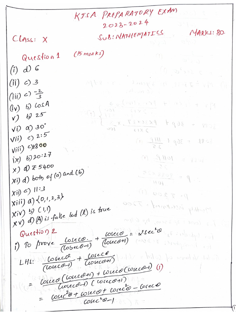 MAths Answer Key | PDF