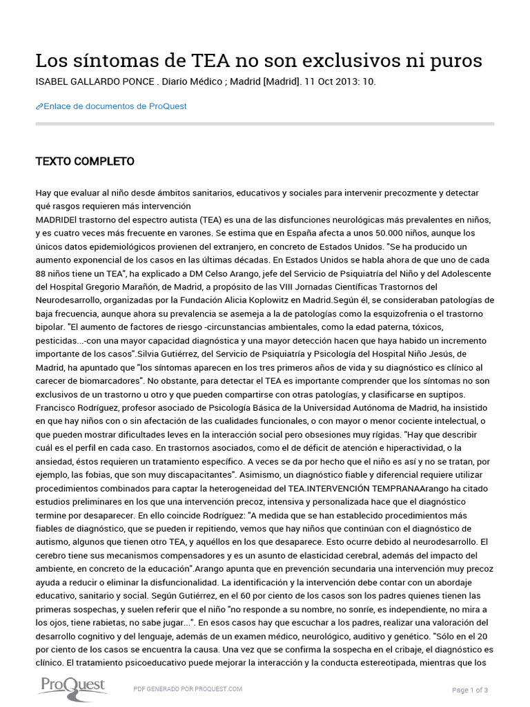Artículo síntomas TEA | PDF | Espectro autista | Trastorno mental