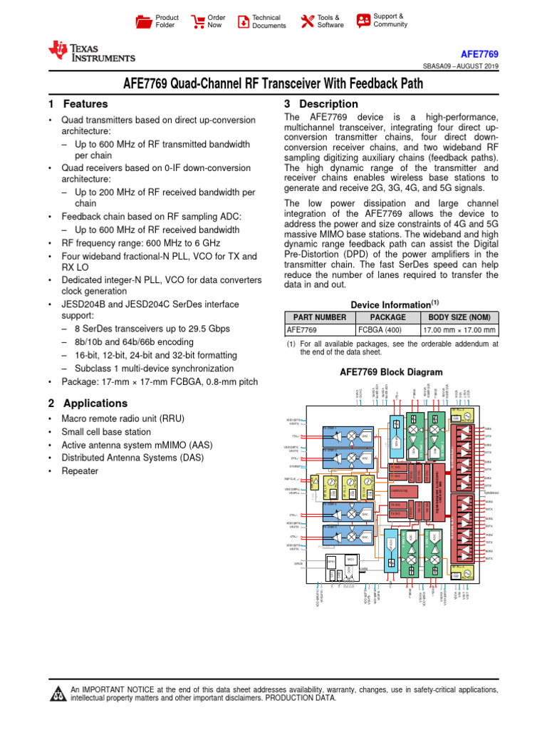 Afe 7769 | PDF | Detector (Radio) | Sampling (Signal Processing)