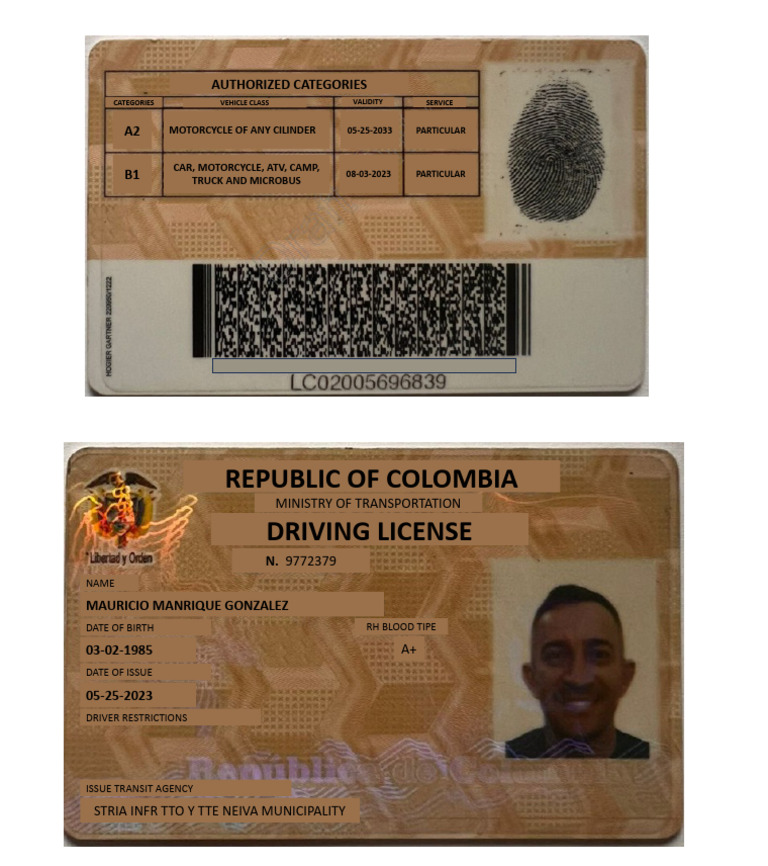Colombian Driving License Details | PDF