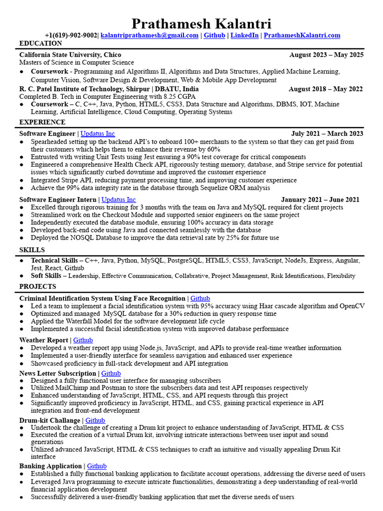 Tech Resume: Prathamesh Kalantri | PDF | Databases | Java Script