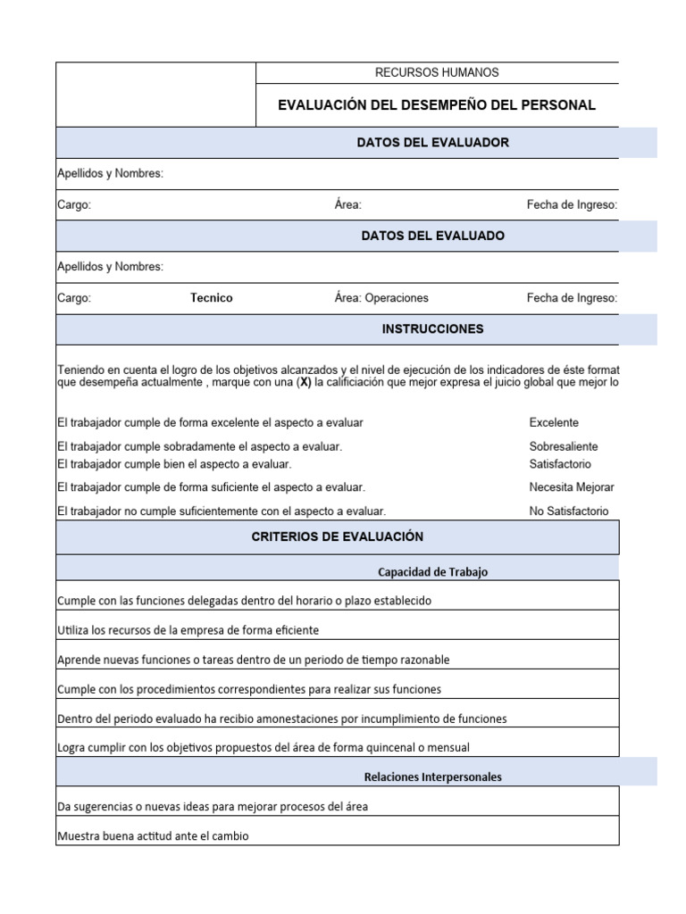 W-RH-F-006 Evaluacion de Desempeño - Personal Operativo | PDF | Evaluación | Gestión de recursos ...