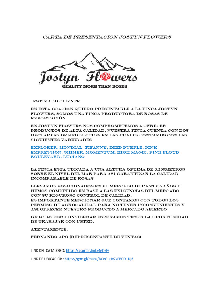 Presentacion de Finca Jostyn Flowers | PDF