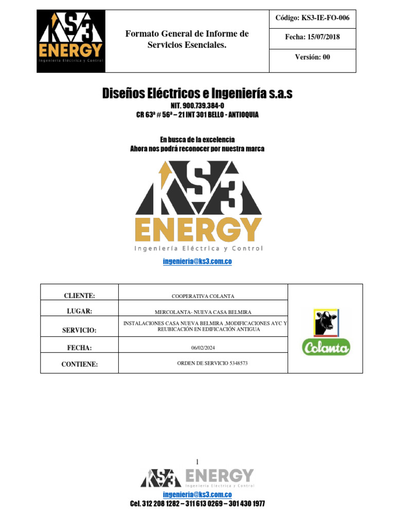 Ks3-Ie-Fo-006-Instalaciones Casa Belmira Nueva | PDF | Ingenieria Eléctrica | Informática