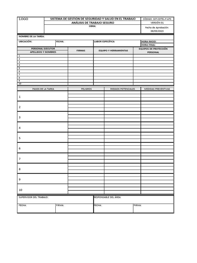 Formato Análisis de Trabajo Seguro - Ats | PDF Formato Análisis de Trabajo Seguro - Ats | PDF