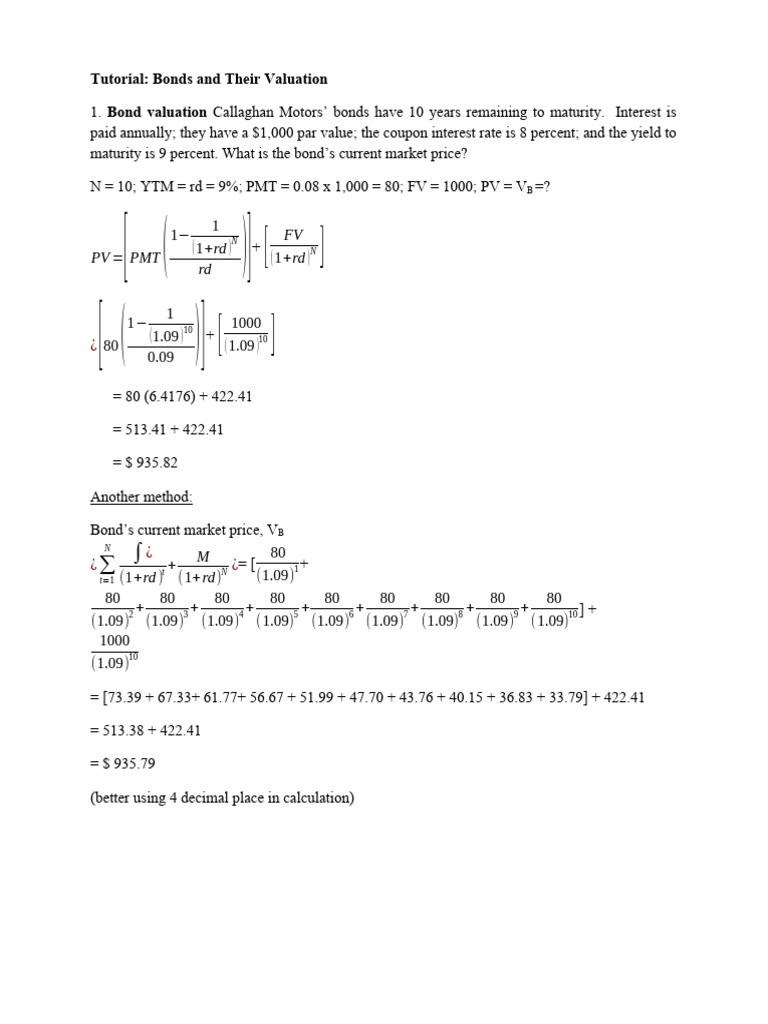 Tutorial - Bond and Their Valuation-Answer | PDF