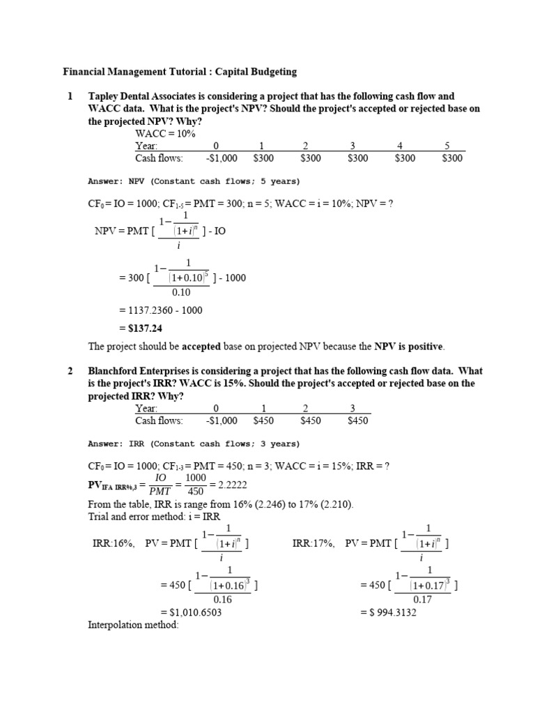 Capital Budgeting Analysis Techniques | PDF | Internal Rate Of Return ...