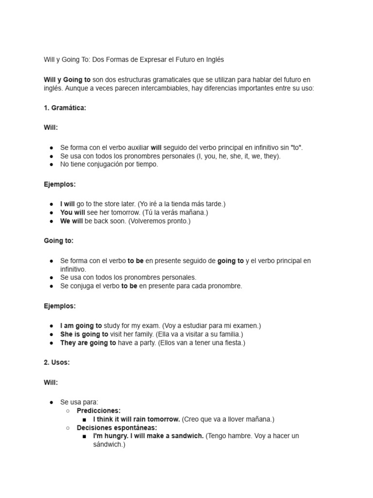Explica El Tema de WILL Y GOING to en Español Su Gramática y Ejemplos ...