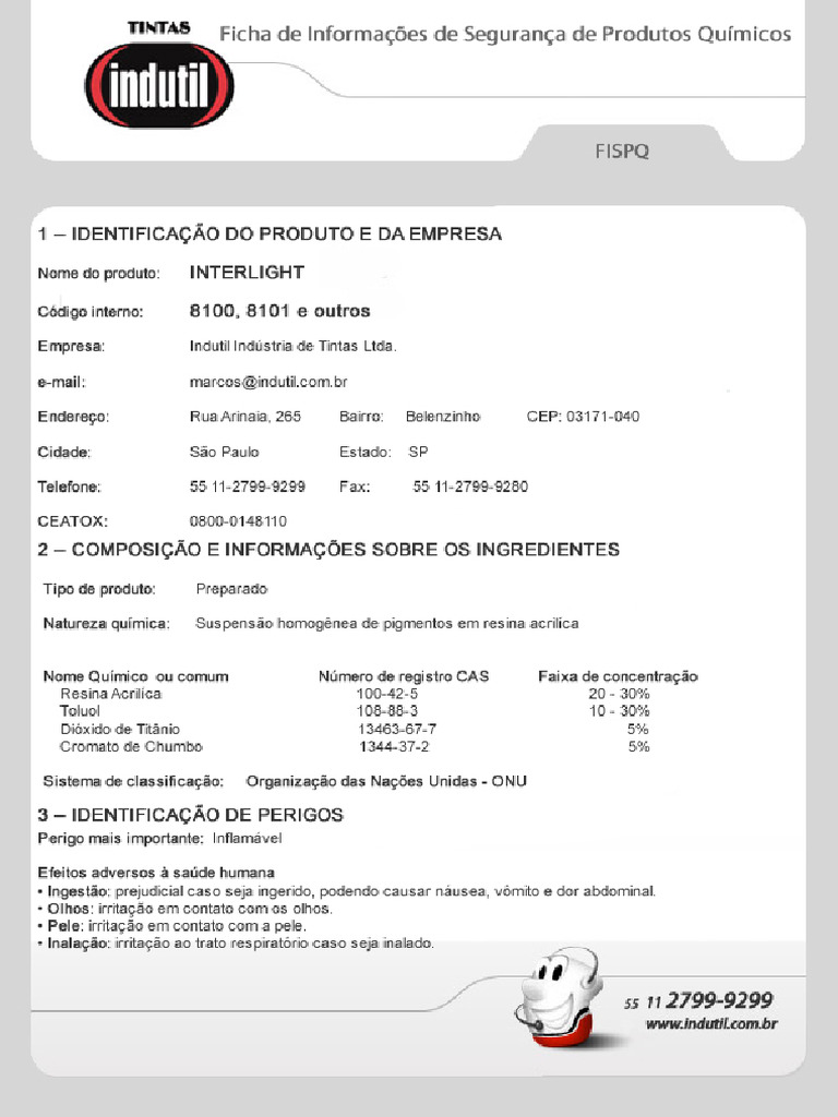 FISPQ INDUTIL - TINTA A SOLVENTE Interlight | PDF