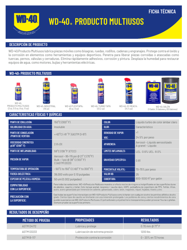 Ficha Tecnica WD-40 | PDF | Sustancias químicas | Química Física